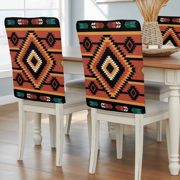 Aztec Southwest Chair Back Covers, Orange Black Boho Tribes Abstract ...