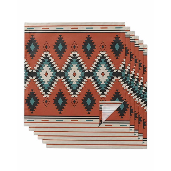 Aztec Southwest Cloth Napkins Set of 6 Reusable Dinner Napkins, Orange ...