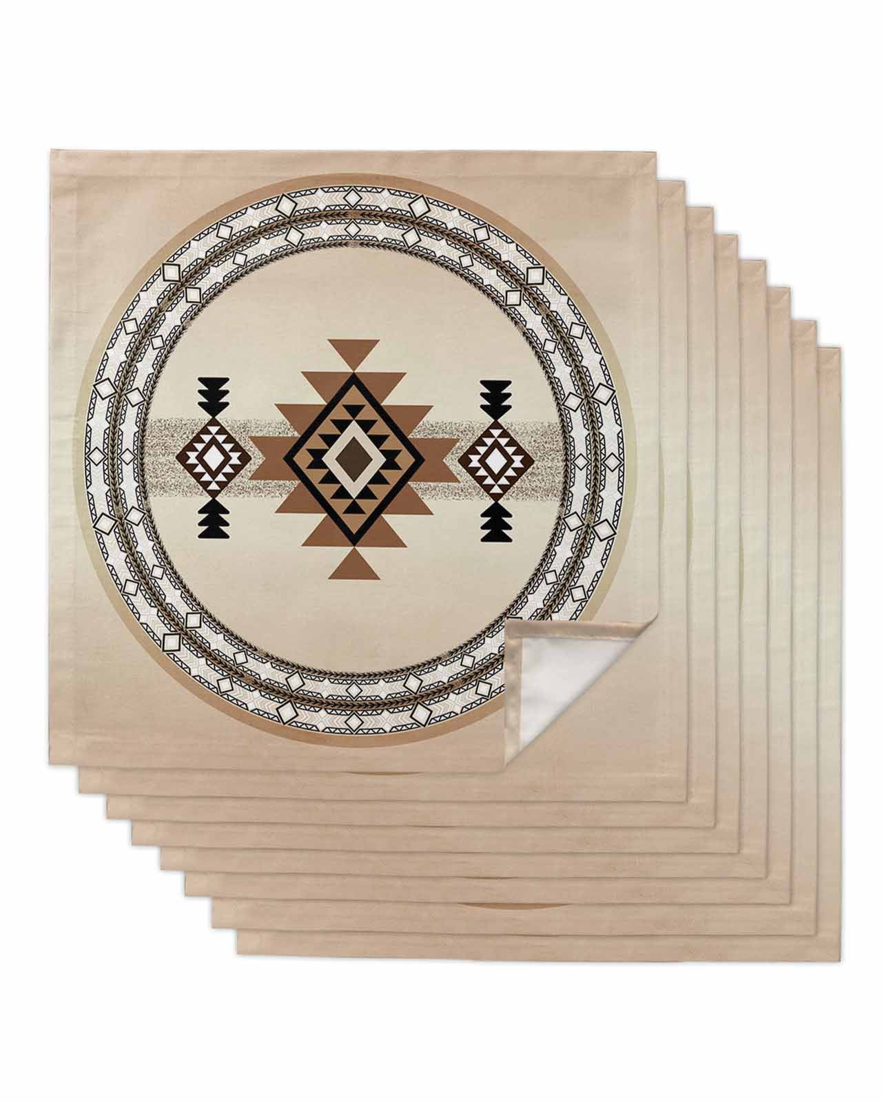 Aztec Southwest Cloth Napkins Set of 8 Reusable Dinner Napkins, Brown ...