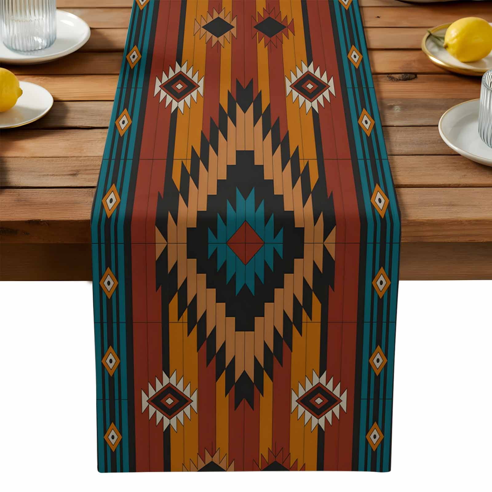 Aztec Southwest Cotton Linen Table Runner for Dining Kitchen, Vintage ...