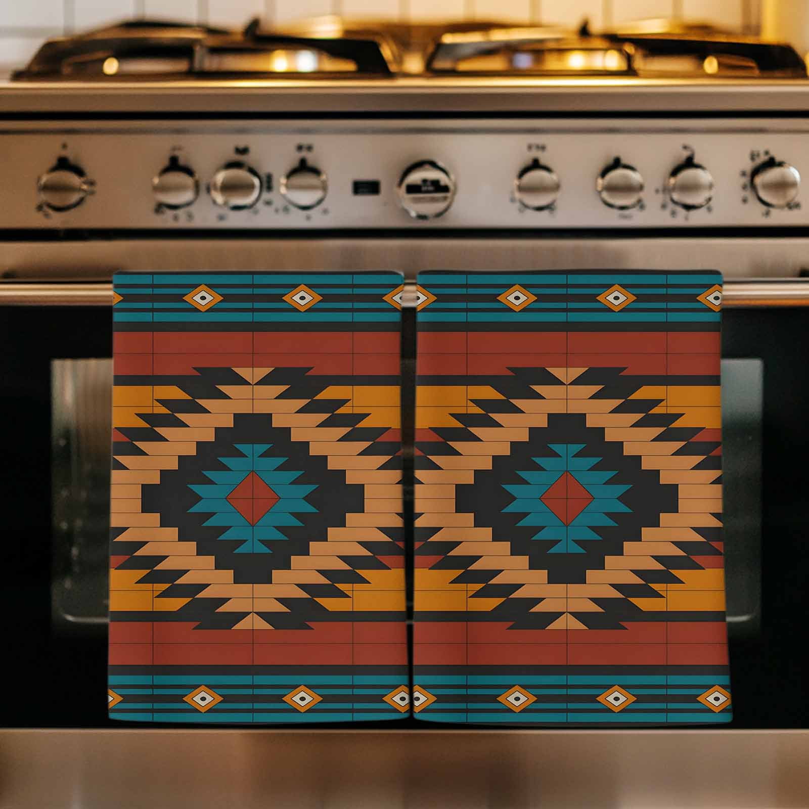 Aztec Southwest Kitchen Towels Set of 2, Vintage Geometric Farmhouse ...