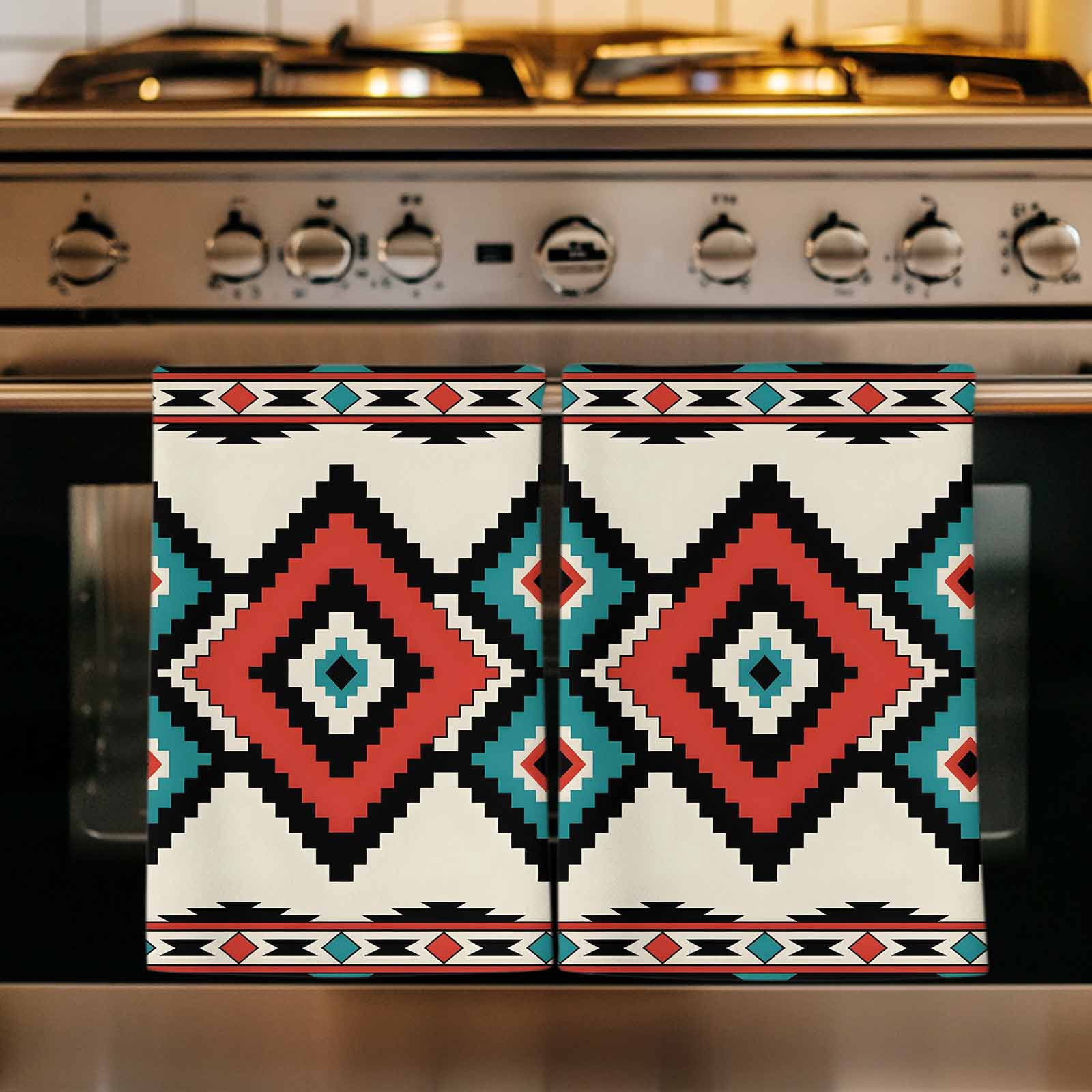 Aztec Southwest Kitchen Towels Set of 3, Tribes Vintage Red Blue ...