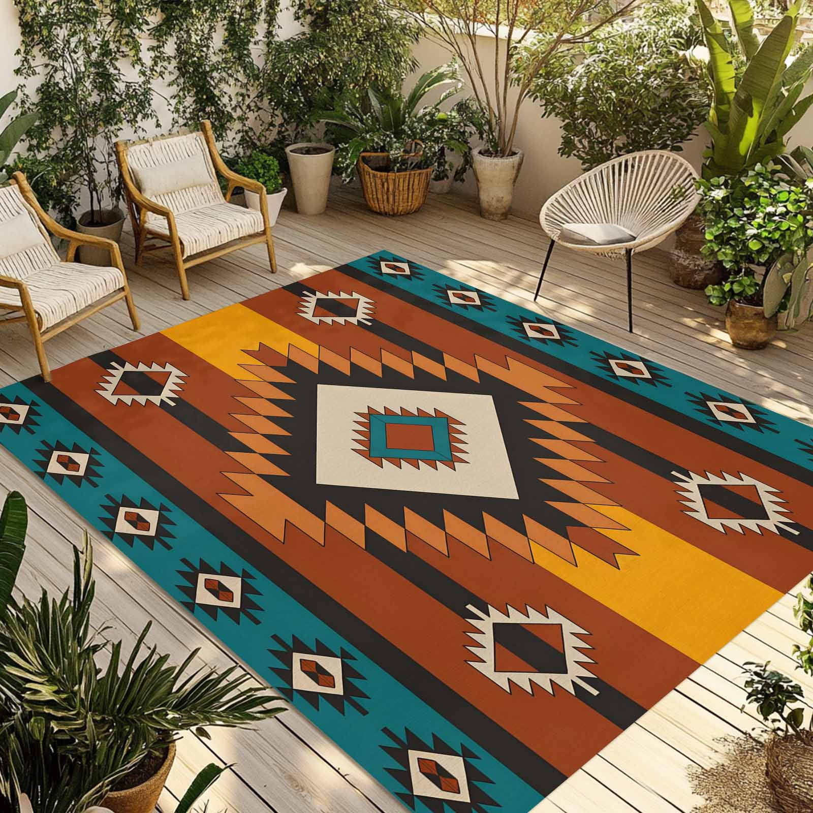 Aztec Southwest Outdoor Rug 4x6 Ft - Reversible Patio Rug Outdoor ...