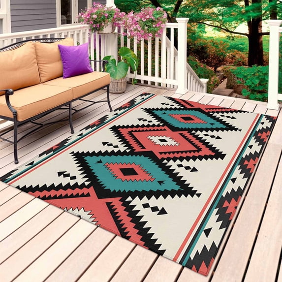 Aztec Southwest Outdoor Rug for Patio/Deck/Porch, Non-Slip Large Area ...