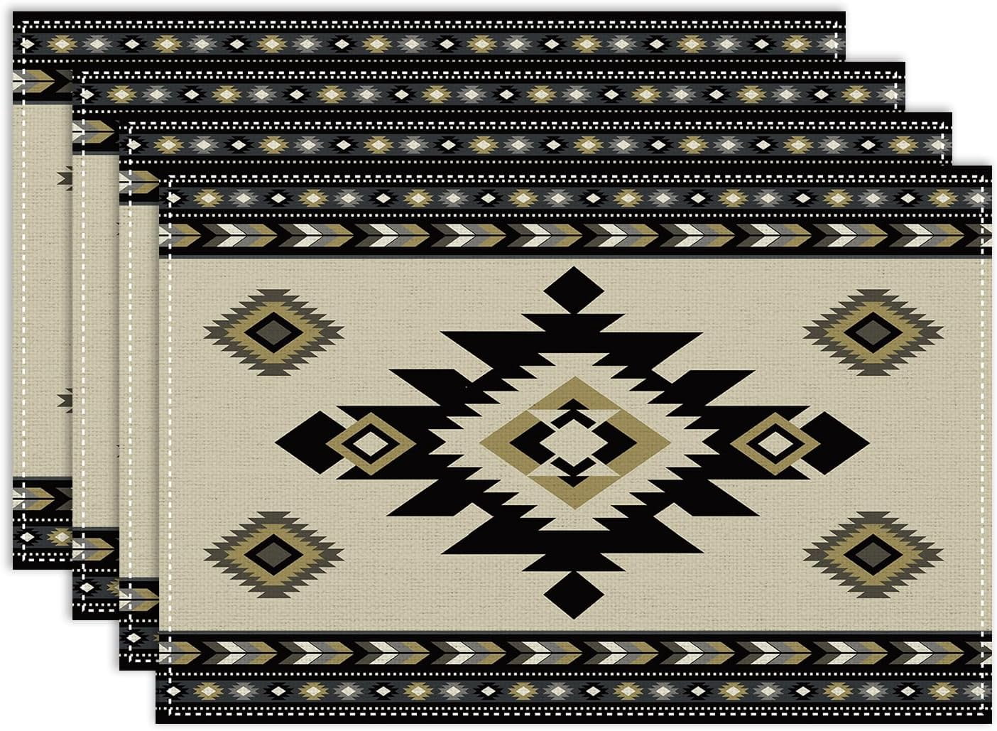 Aztec Southwest Placemats Set of 4, Rustic Tribal Geometric Decorative ...