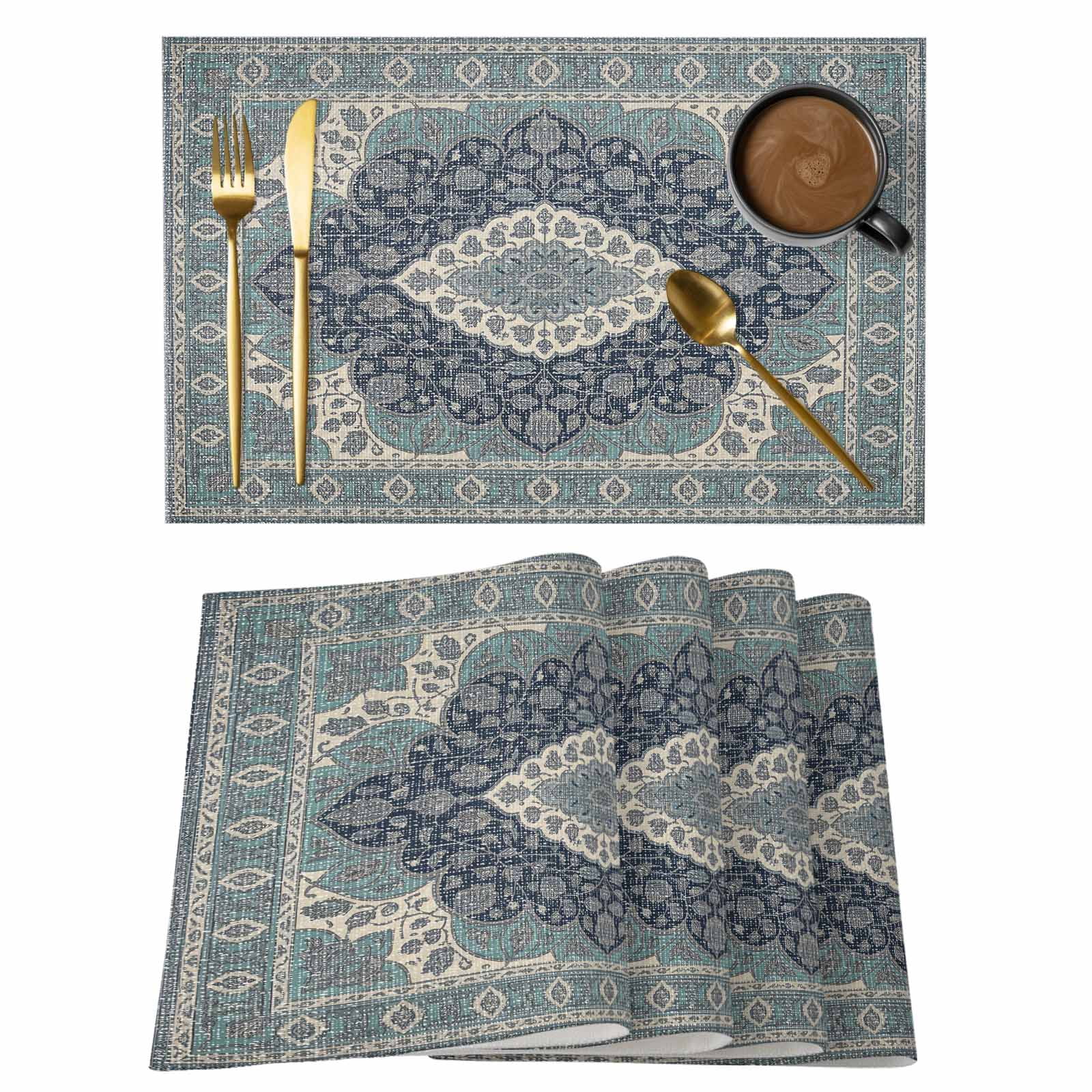 Aztec Southwest Placemats Set of 8, Boho Vintage Ethnic Abstract Floral ...