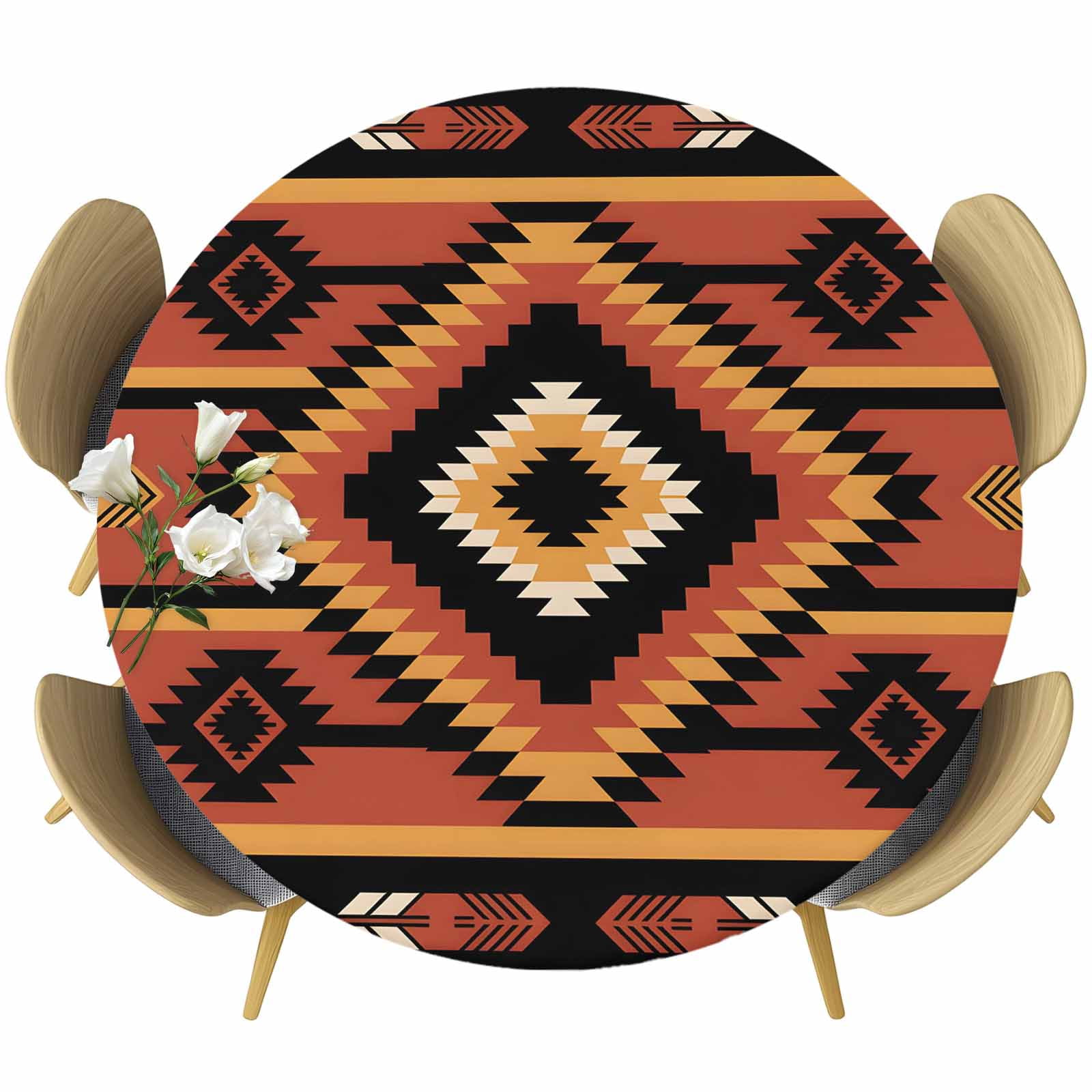 Aztec Southwest Table Cloth, Round Fitted Tablecloths with Elastic Edge ...