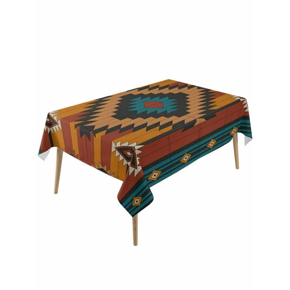 Aztec Southwest Table Cloth, Vintage Geometric Farmhouse Art Waterproof ...