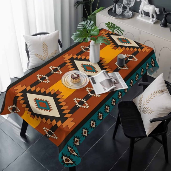 Aztec Southwest Table Cloth Waterproof Tablecloths, Orange Red ...