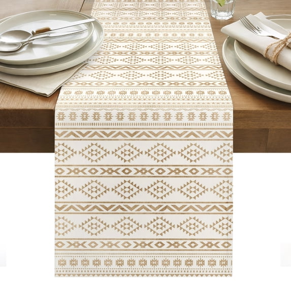Aztec Southwest Table Runner Boho Retro Brown Geometric Tribal Art ...