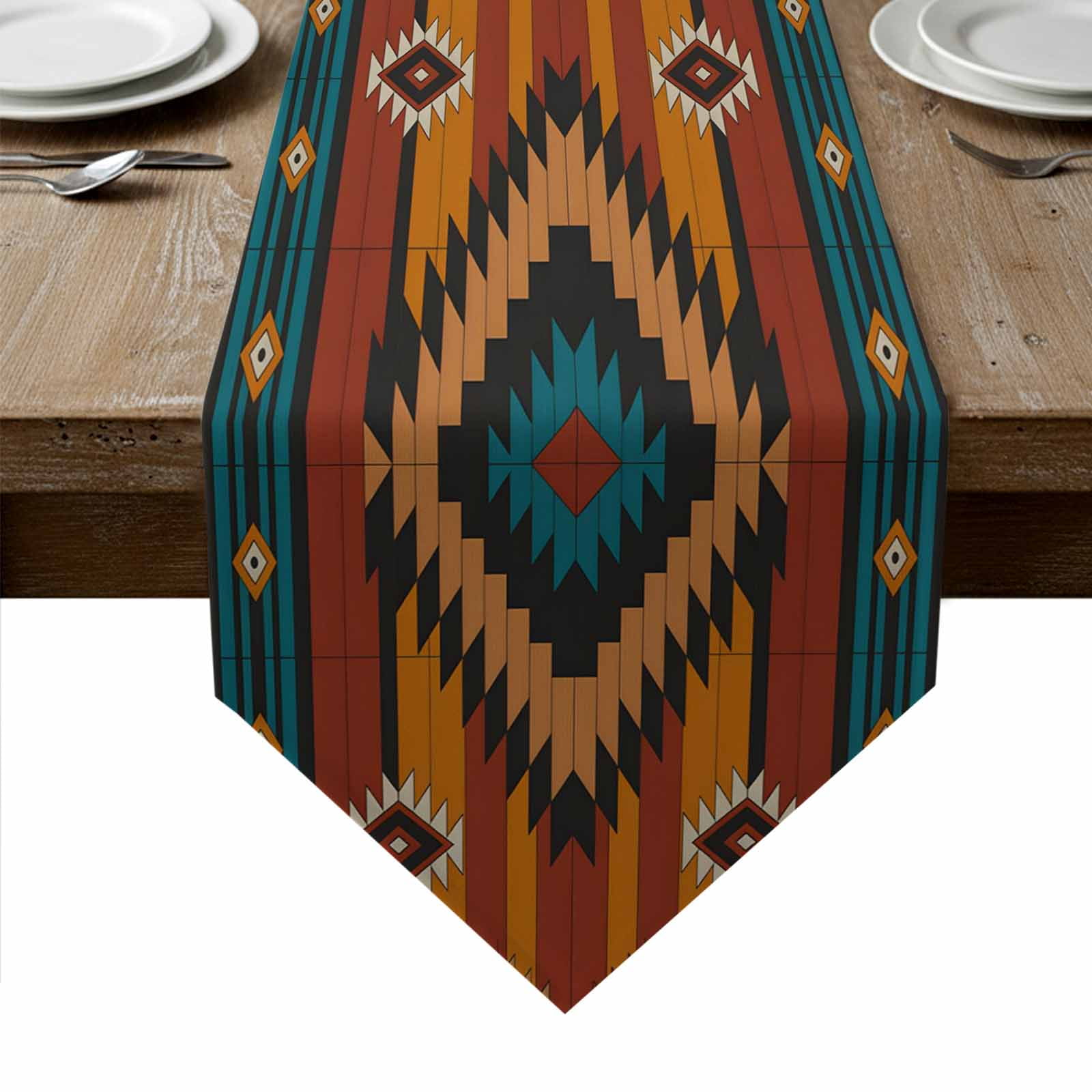 Aztec Southwest Table Runner Linen Burlap Table Runner 70 Inches Long ...