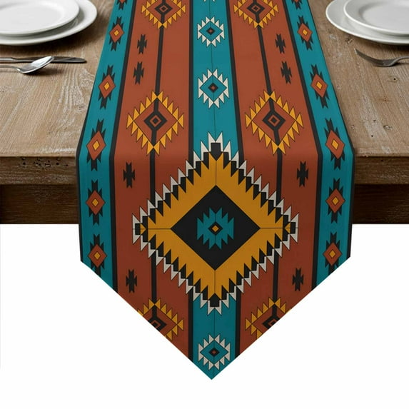 Aztec Southwest Table Runner Linen Burlap Table Runner 72 Inches Long ...