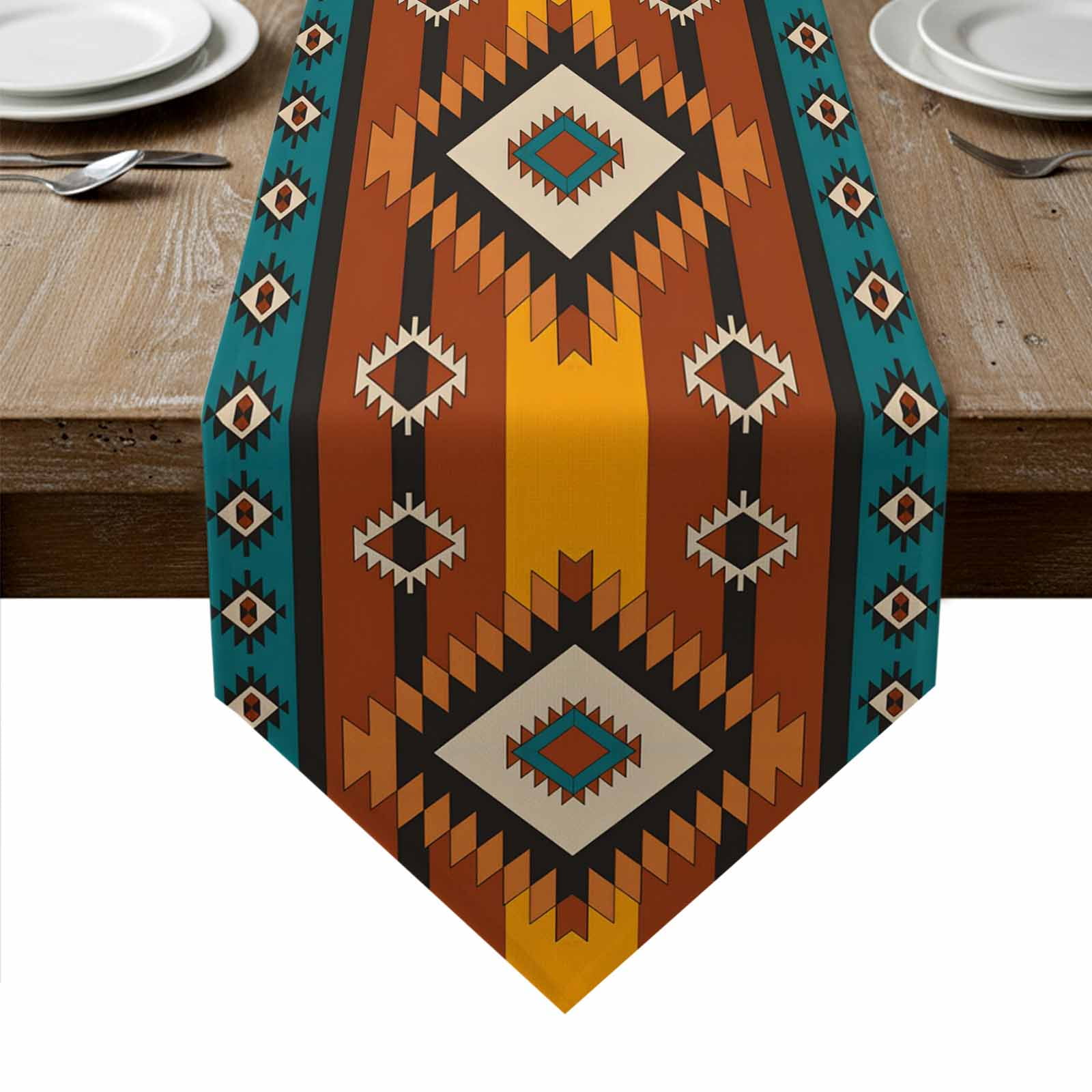 Aztec Southwest Table Runner Linen Burlap Table Runner 90 Inches Long ...