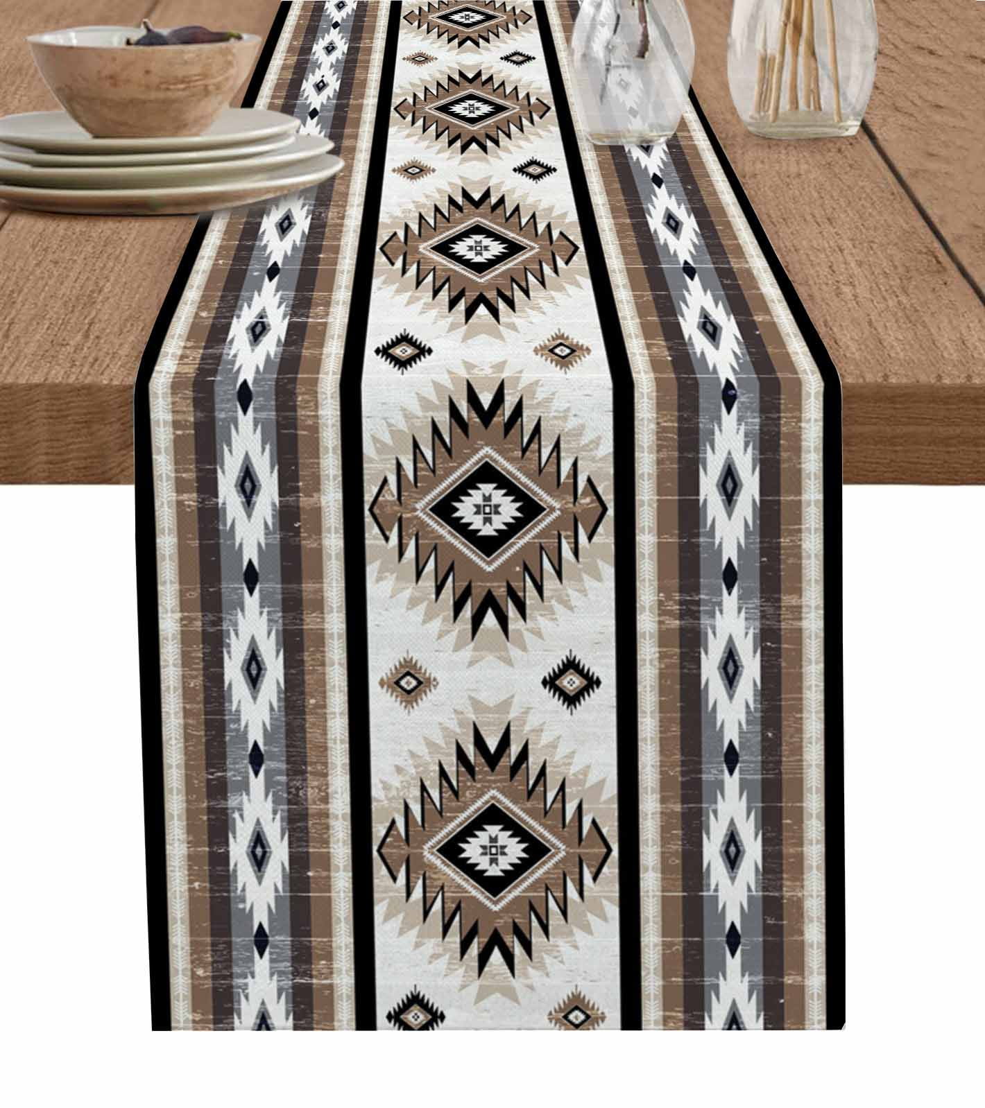 Aztec Southwest Table Runners 60 Inches Long, Cotton Linen Fabric Table ...