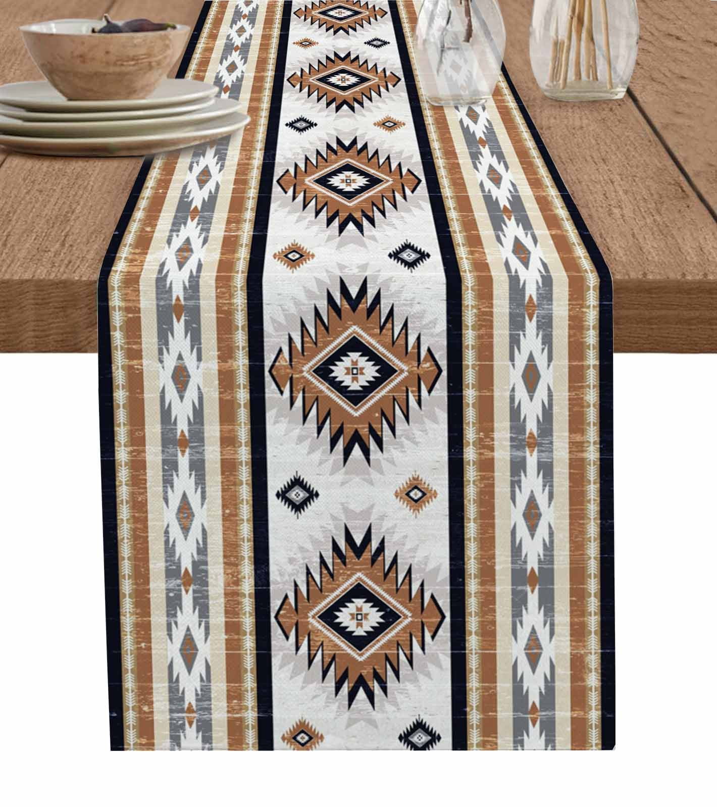 Aztec Southwest Table Runners 60 Inches Long, Cotton Linen Fabric Table ...