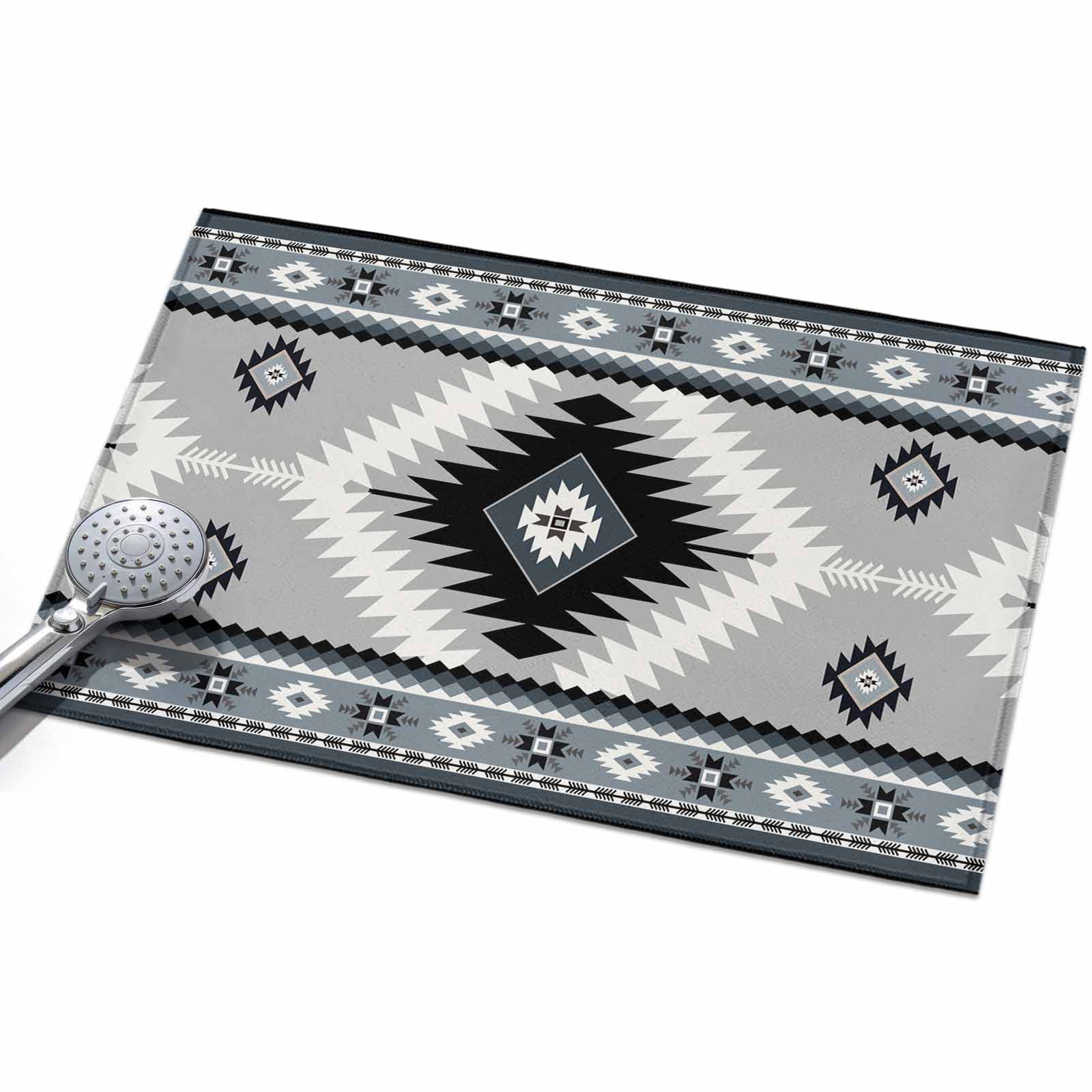 Aztec Southwestern Area Rug, Ethnic Tribal Style Geometric Blue Grey ...