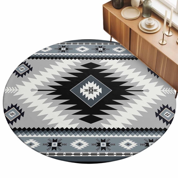 Aztec Southwestern Area Rug, Ethnic Tribal Style Geometric Blue Grey ...