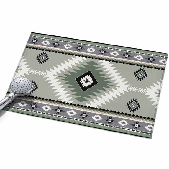 Aztec Southwestern Area Rug, Ethnic Tribal Style Geometric Green Grey ...