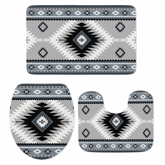 Aztec Southwestern Bathroom Rugs Set Ethnic Tribal Style Geometric Blue ...