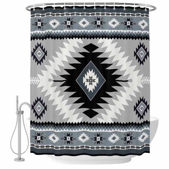 Aztec Southwestern Bathroom Shower Curtains with Hooks, Ethnic Tribal ...