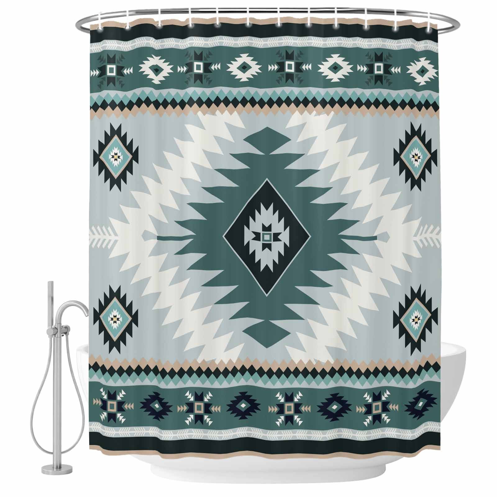 Aztec Southwestern Bathroom Shower Curtains with Hooks, Ethnic Tribal ...