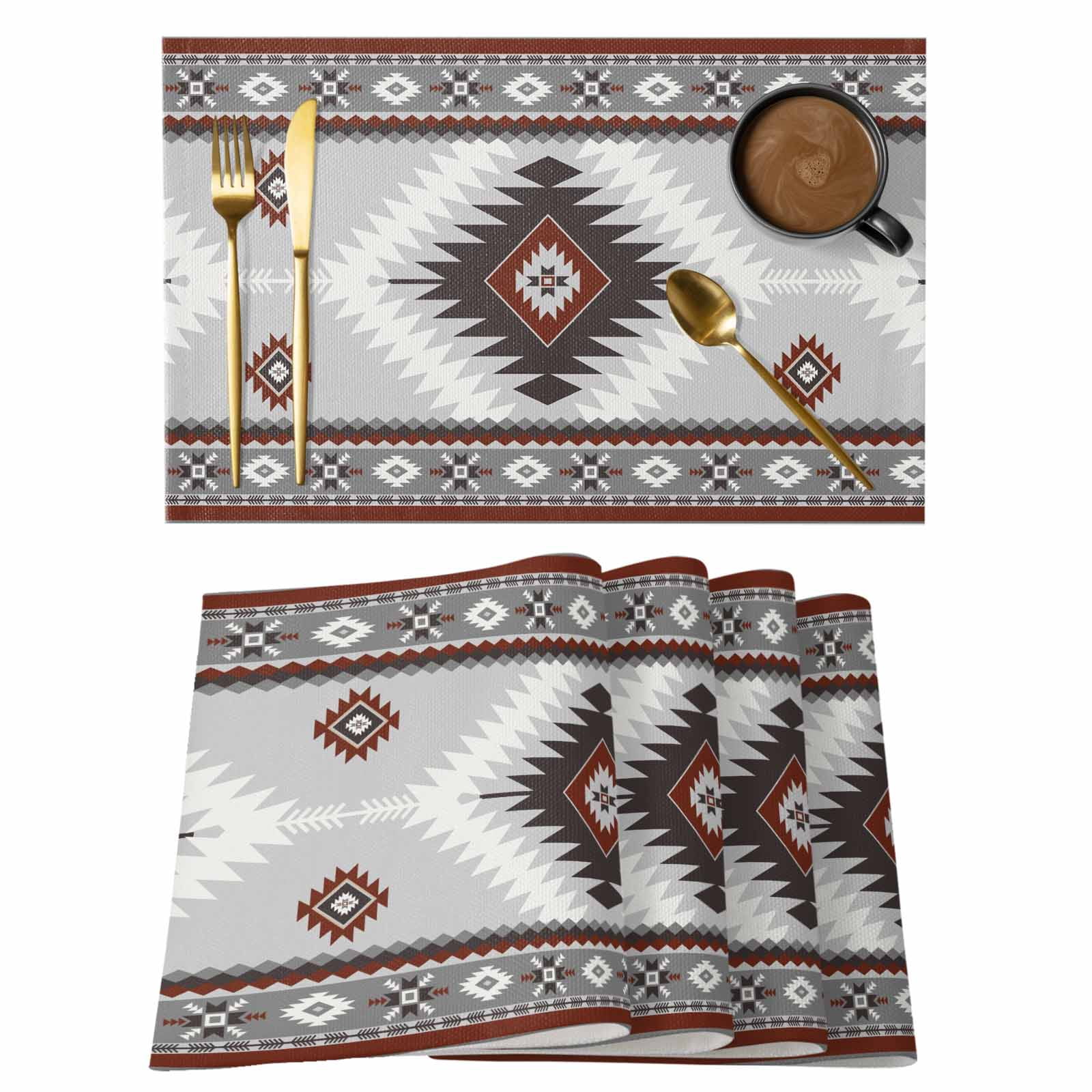 Aztec Southwestern Cotton Linen Placemats Set of 2, Ethnic Tribal Style ...