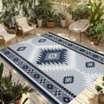Aztec Southwestern Outdoor Rug, Ethnic Tribal Style Geometric Navy Blue ...