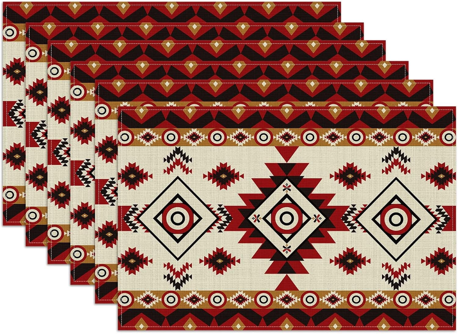 Aztec Southwestern Placemats Set of 6, Rustic Tribal Geometric Washable ...