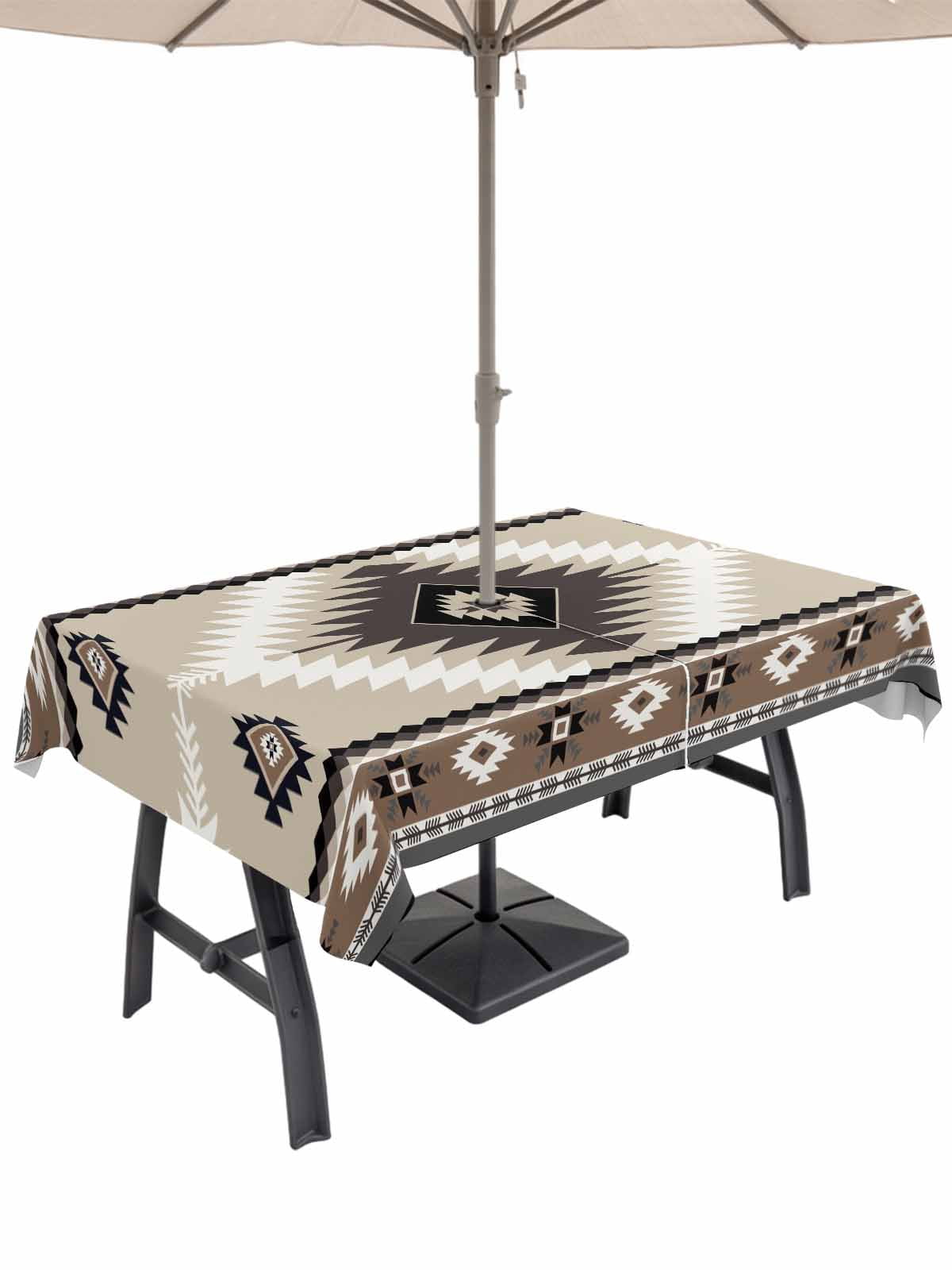 Aztec Southwestern Rectangle Outdoor Tablecloth with Umbrella Hole ...