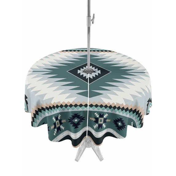 Aztec Southwestern Round Outdoor Tablecloth with Umbrella Hole Ethnic ...