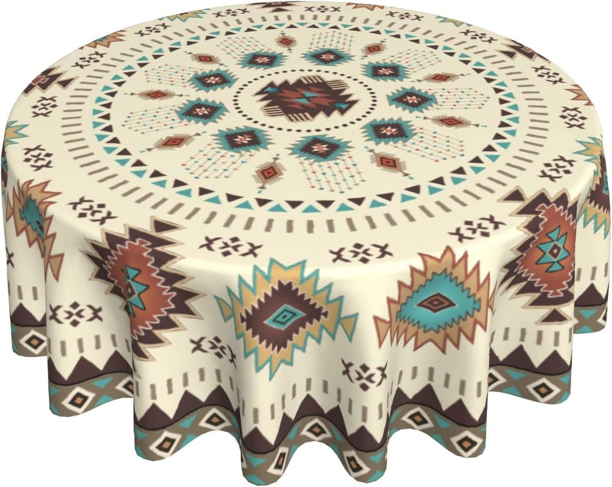 Aztec Southwestern Round Tablecloth 60" Ethnic Tribal Geometric Design ...