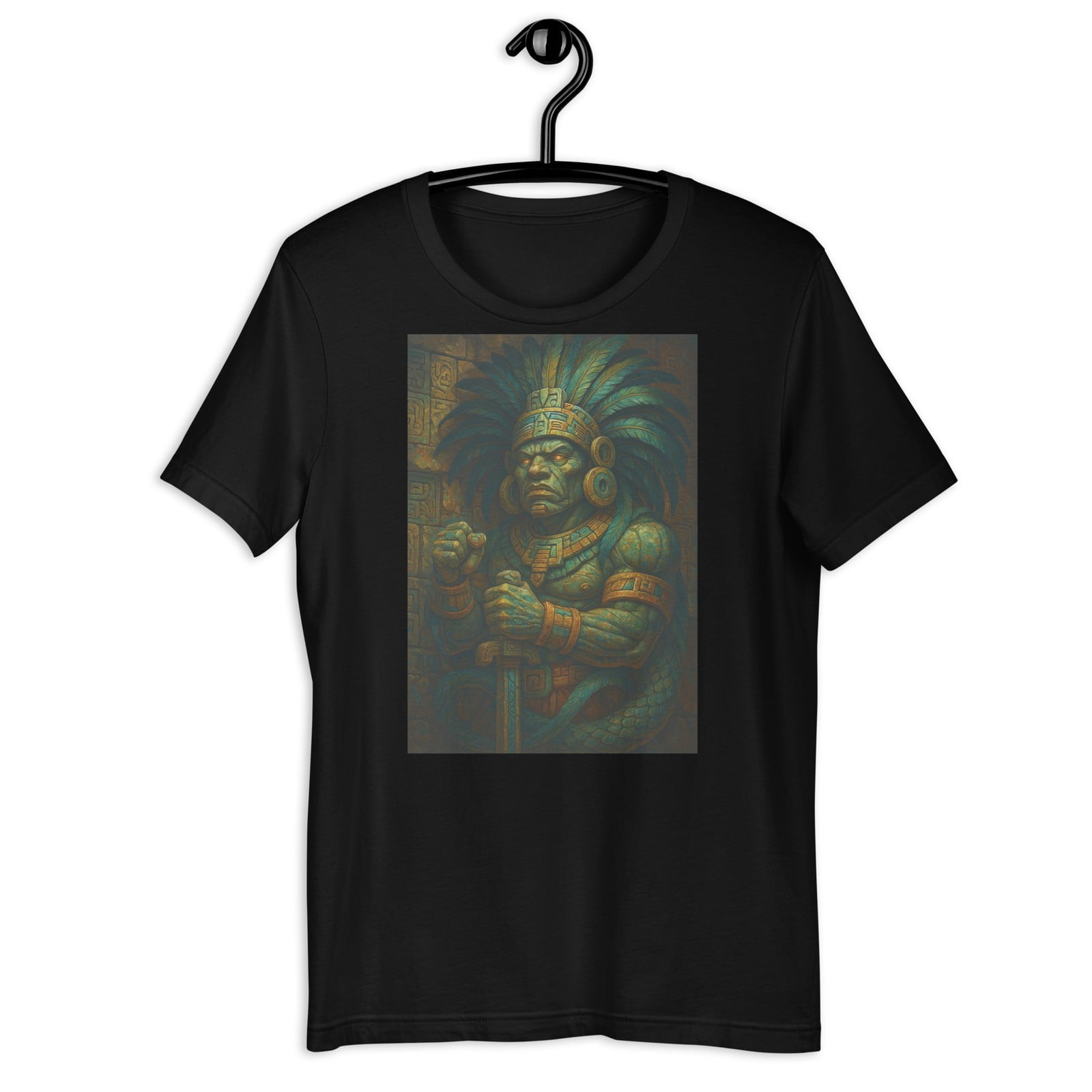 Aztec Stone Warrior Green Serpent Statue Mexican Culture T-Shirt ...