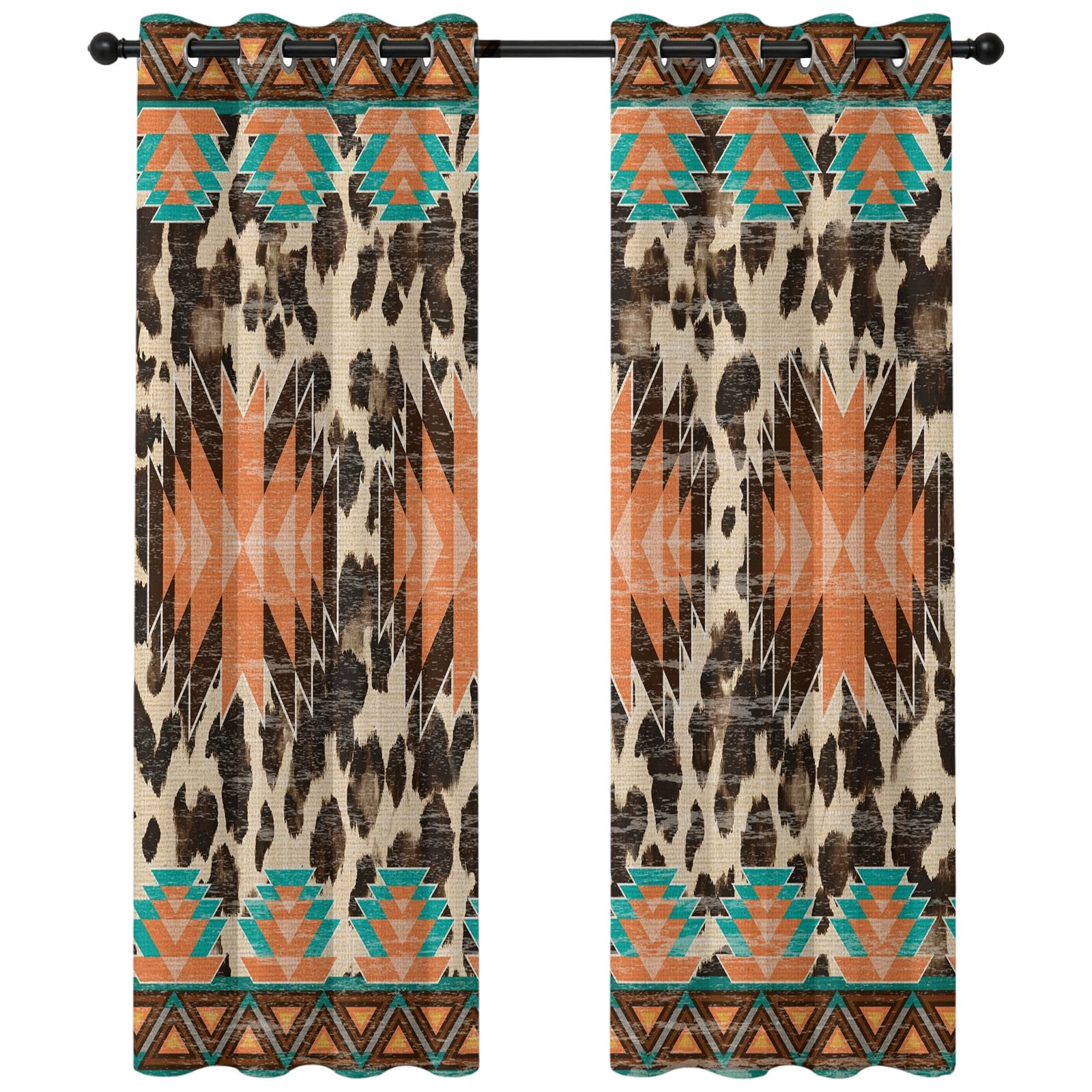 Aztec Style Blackout Curtains 63 Inches Long, Brown Southwestern ...