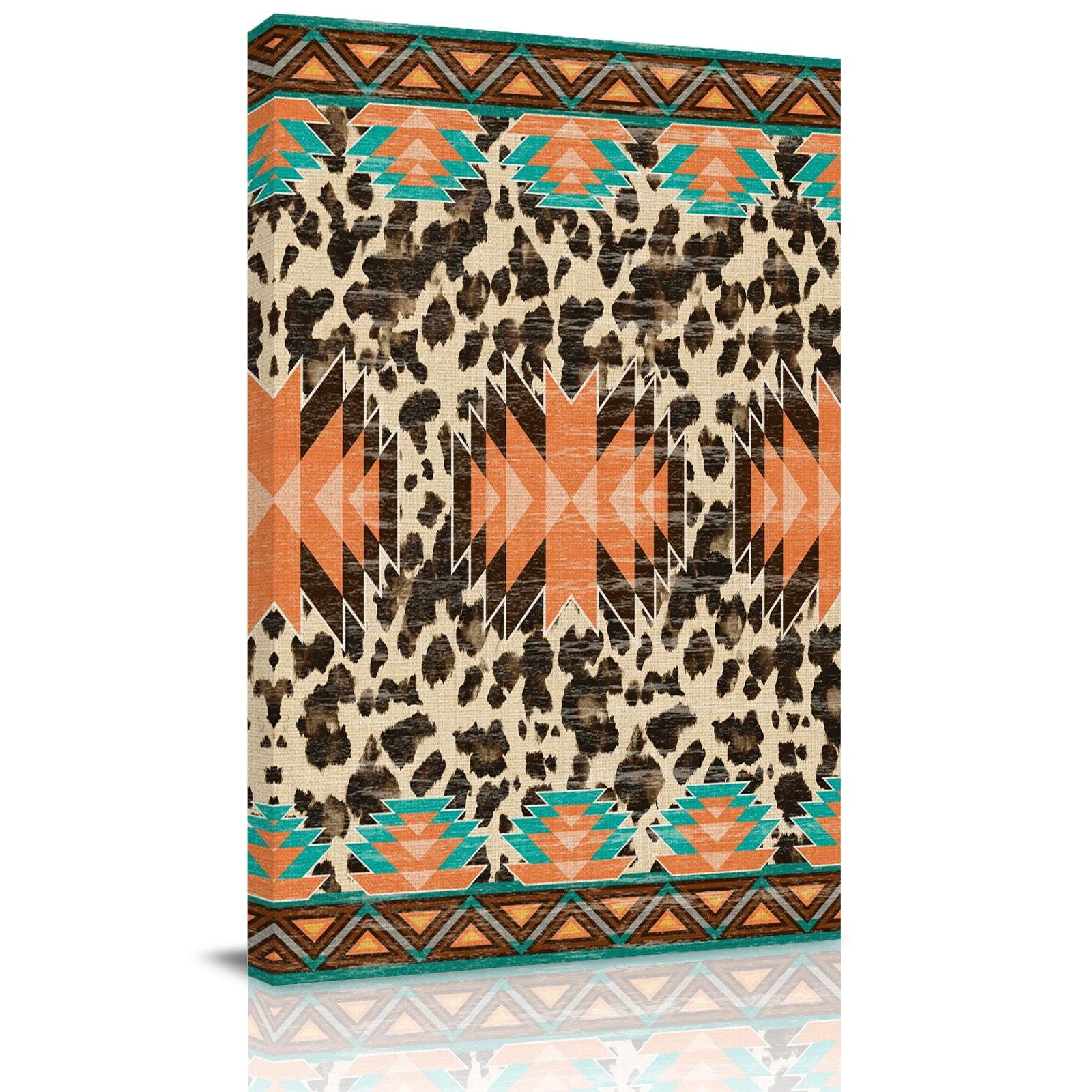 Aztec Style Canvas Wall Art for Living Room, Brown Southwestern Leopard ...