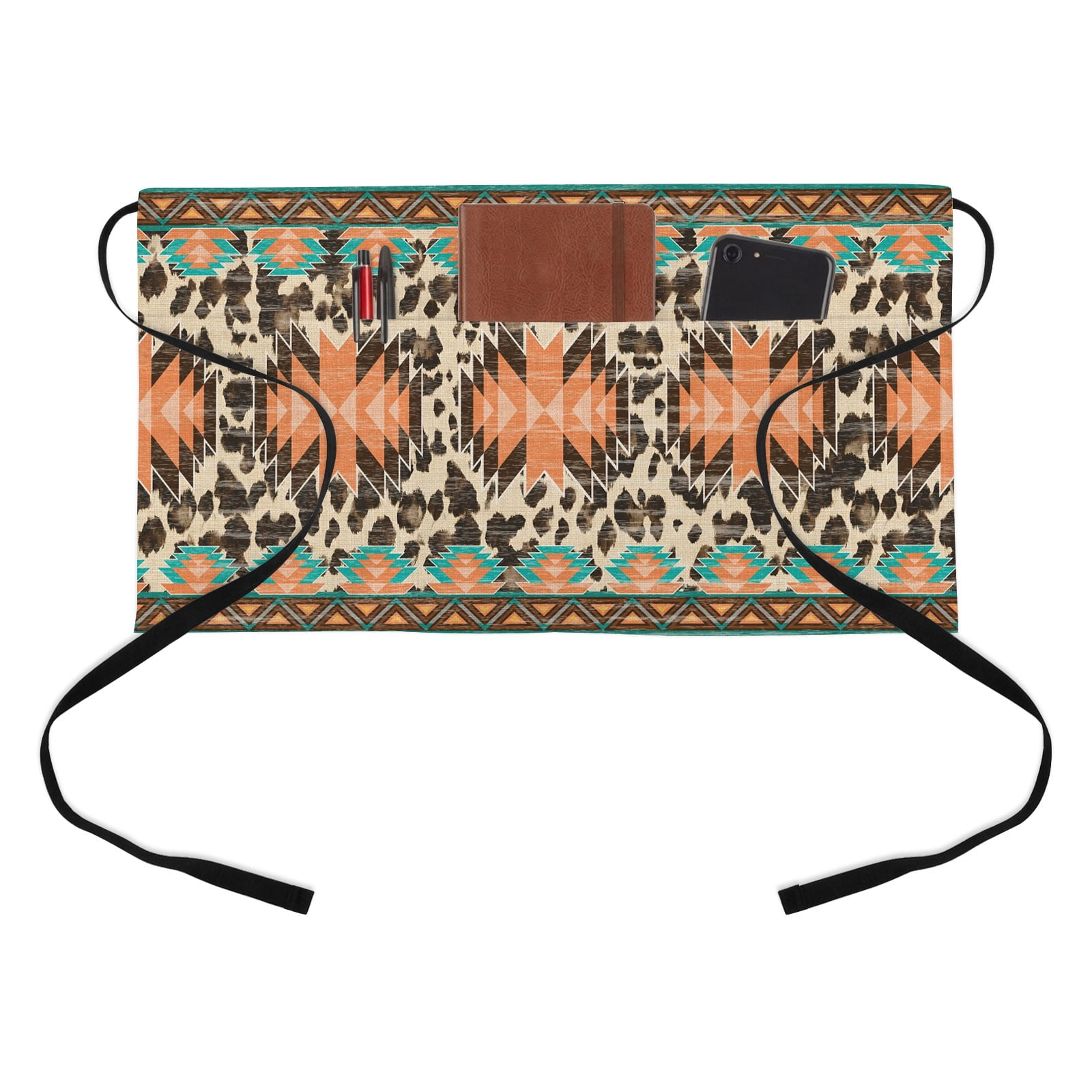 Aztec Style Half Waist Apron Brown Southwestern Leopard Print Teal ...