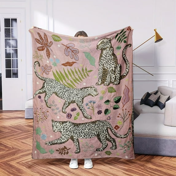 Aztec Style Leopard Floral Bohemian Tapestry - Thick Soft Flannel Anti ...