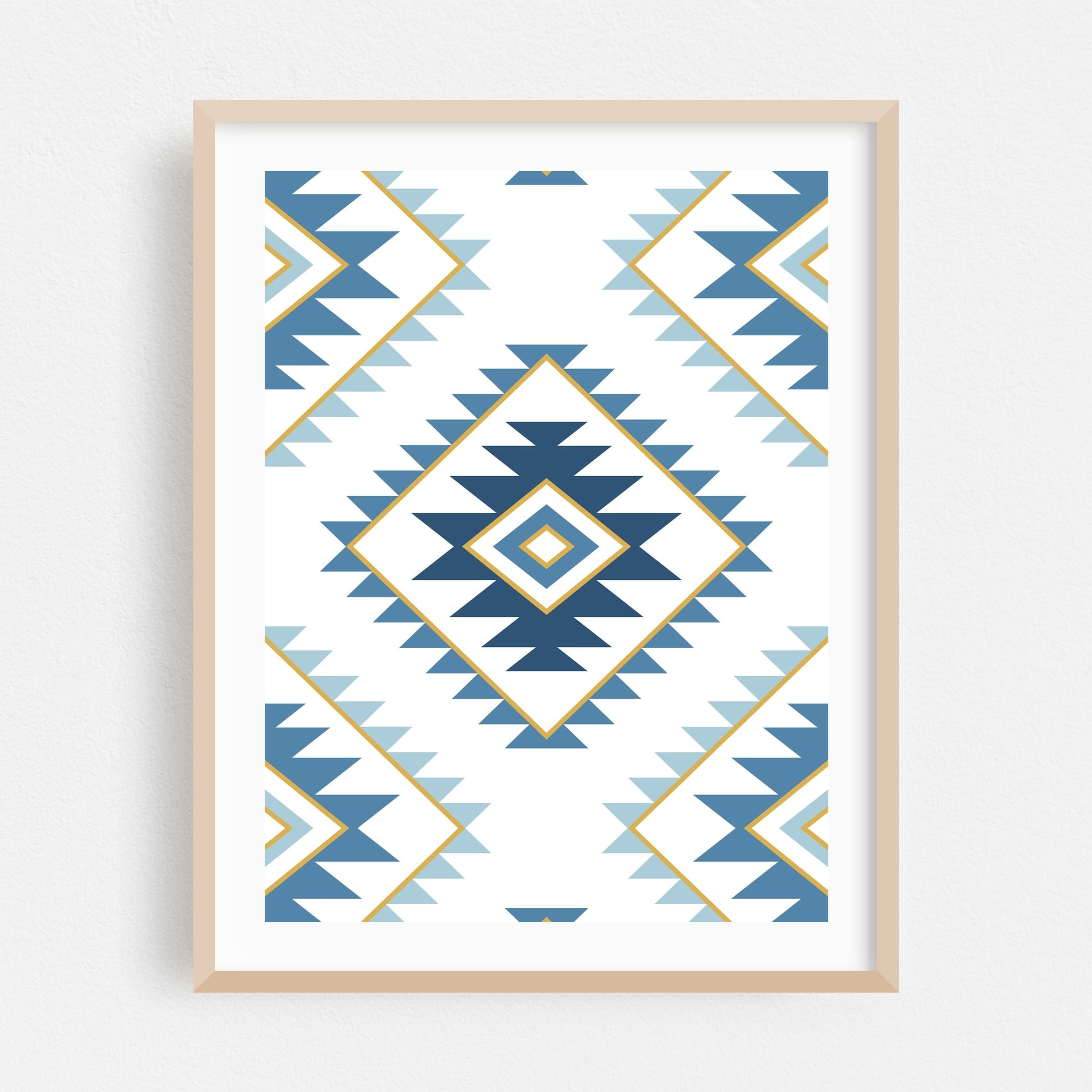 Aztec Style Motif Pattern Blues White Gold - Digital Art Geometric ...