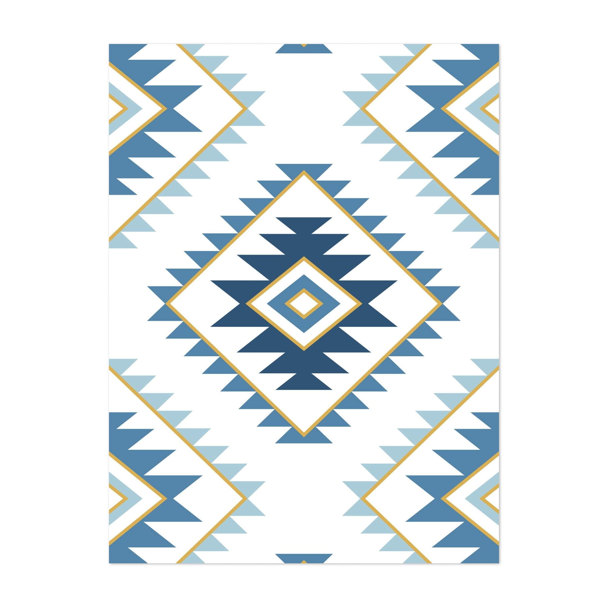 Aztec Style Motif Pattern Blues White Gold - Digital Art Geometric ...