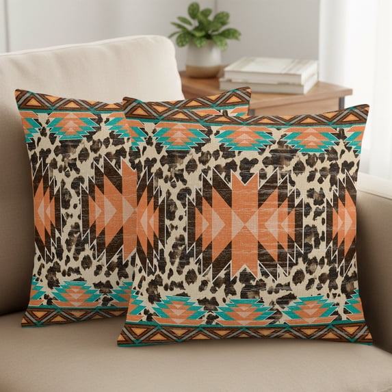Aztec Style Pillow Covers Set of 2, Brown Southwestern Leopard Print ...