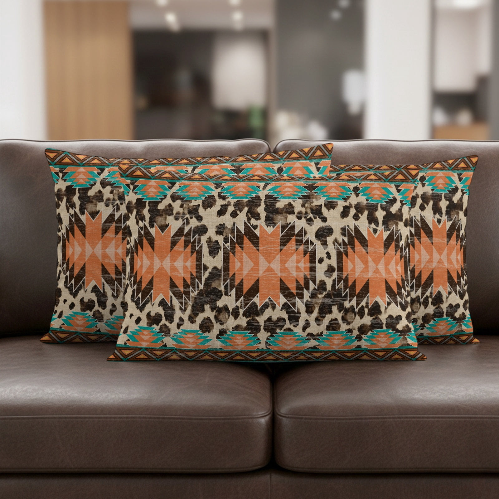 Aztec Style Pillow Covers Set of 4, Brown Southwestern Leopard Print ...