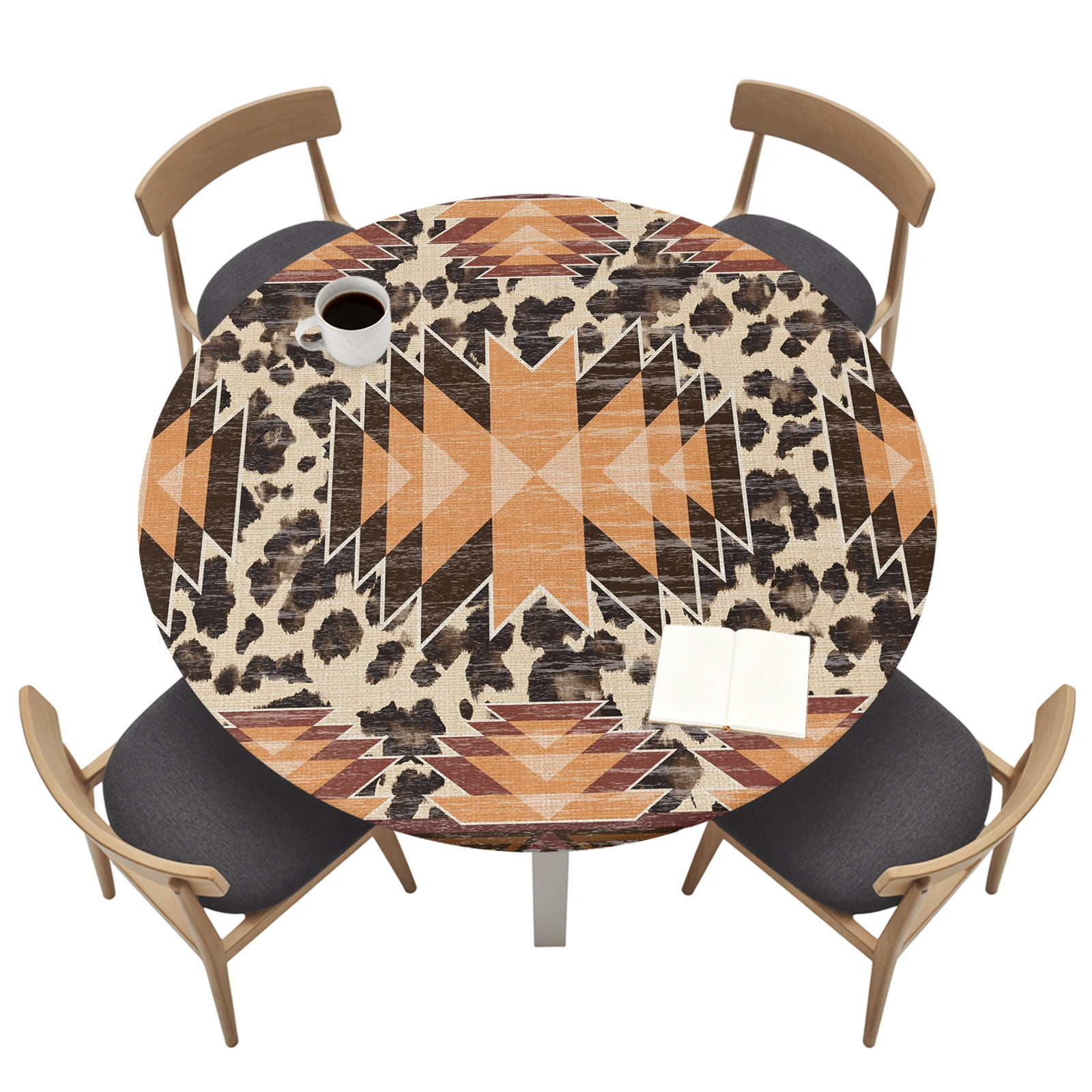 Aztec Style Round Fitted Table Cover Brown Southwestern Leopard Print ...