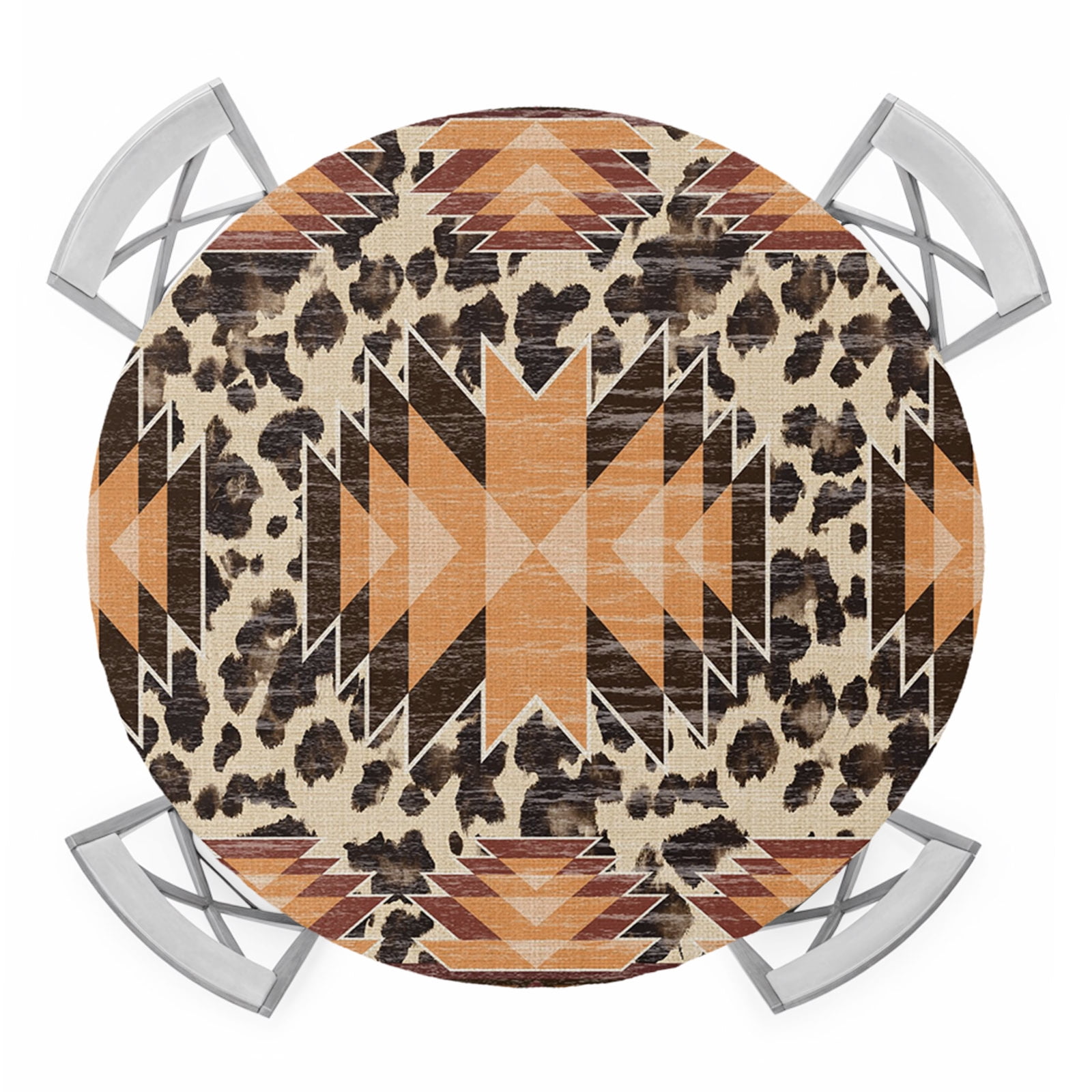 Aztec Style Round Table Cover, Brown Southwestern Leopard Print Ethnic ...