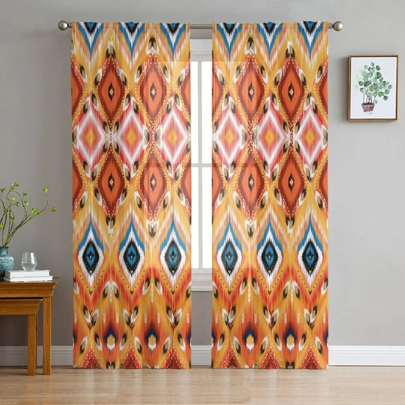 Aztec Style Texture Bedroom Transparent Sheer Curtains Holiday ration ...