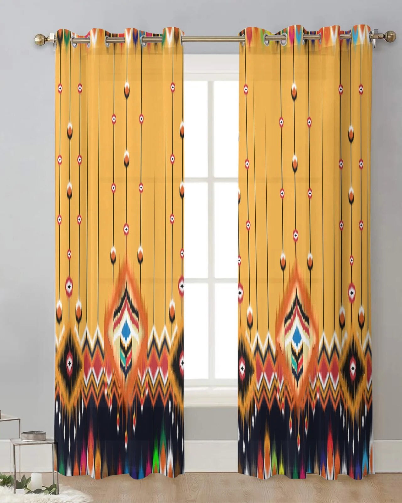 Aztec Style Texture Luxury Tulle Curtains for Living Room Kitchen Sheer ...