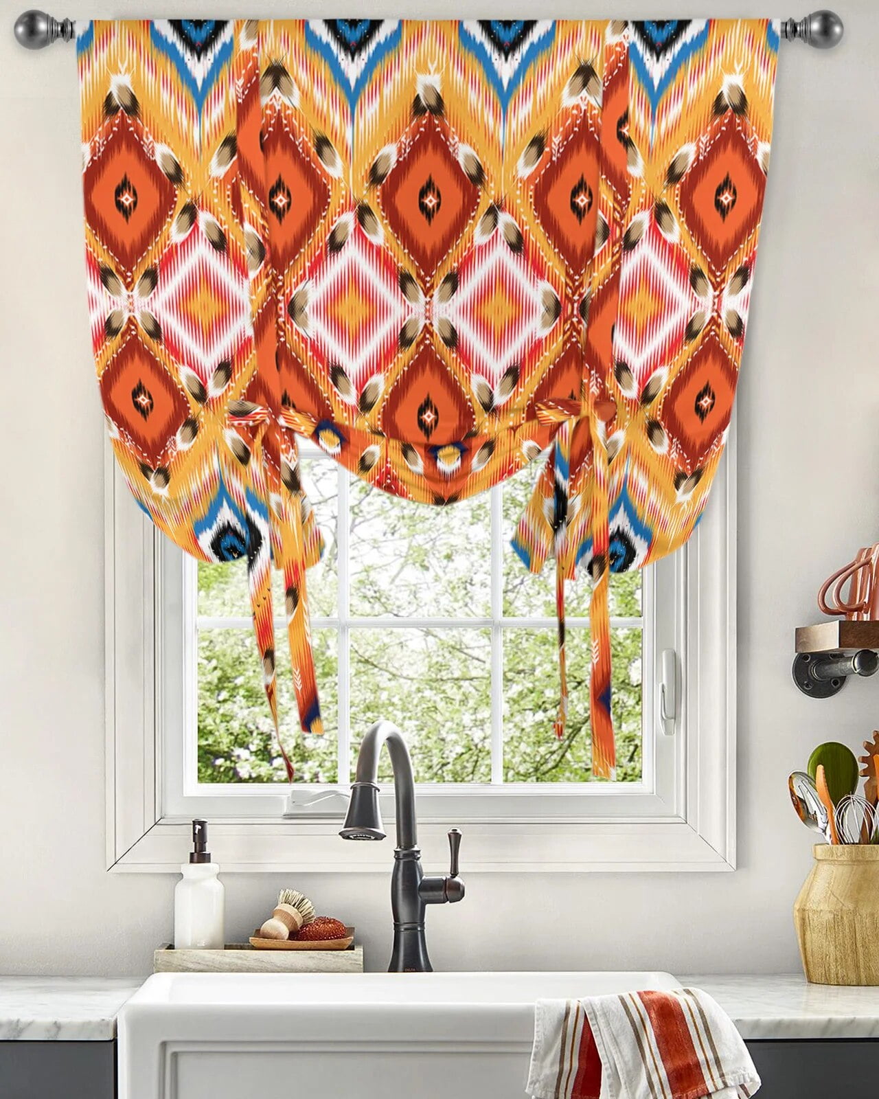 Aztec Style Textures Window Curtain for Living Room Kitchen Tie-up ...
