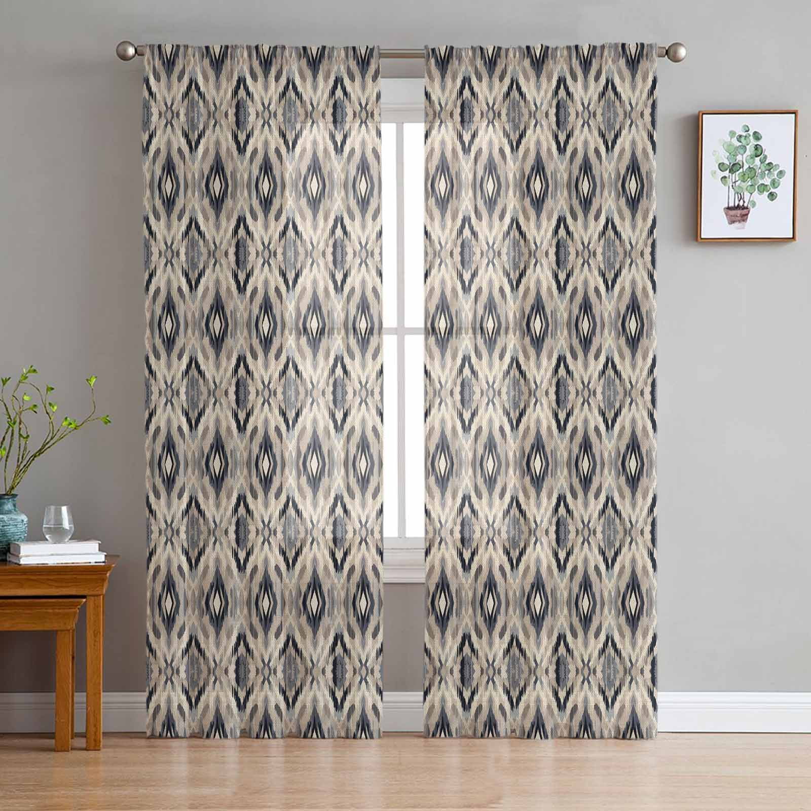 Aztec Style Textures Window Tulle Curtains for Living Room Kitchen ...