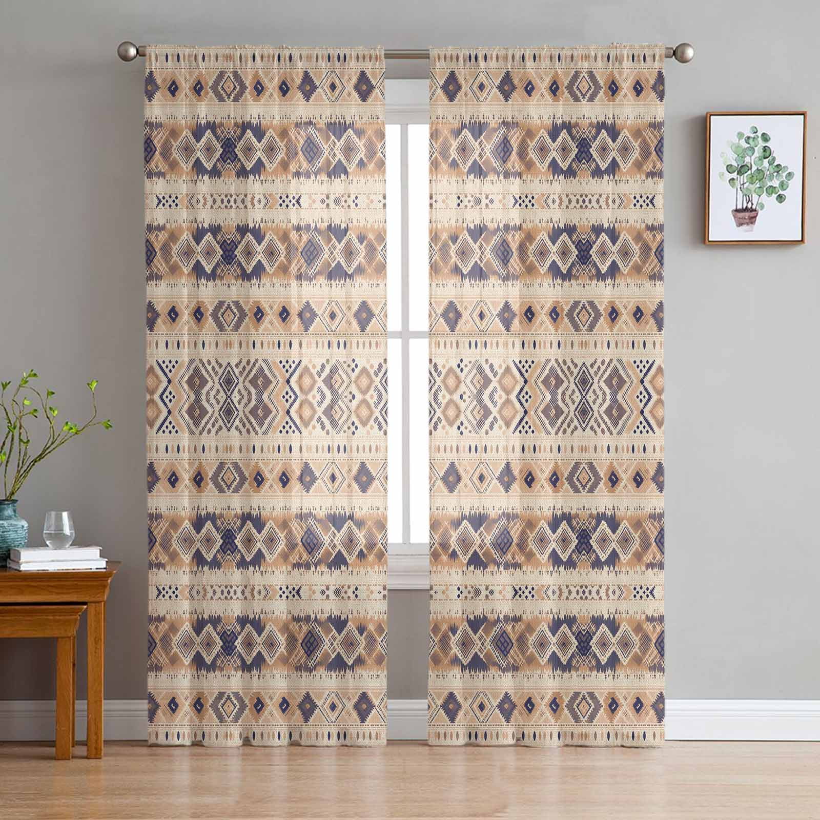Aztec Style Textures Window Tulle Curtains for Living Room Kitchen ...