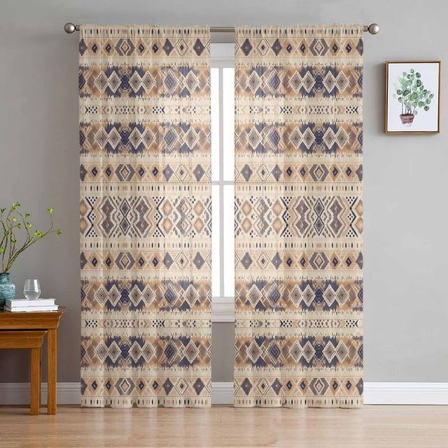 Aztec Style Textures Window Tulle Curtains for Living Room Kitchen ...