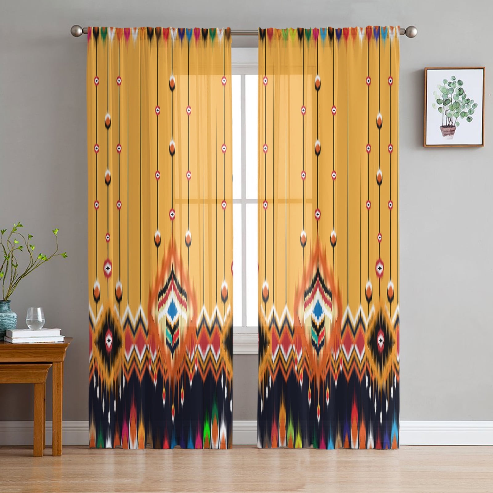 Aztec Style Textures Window Tulle Curtains for Living Room Kitchen ...