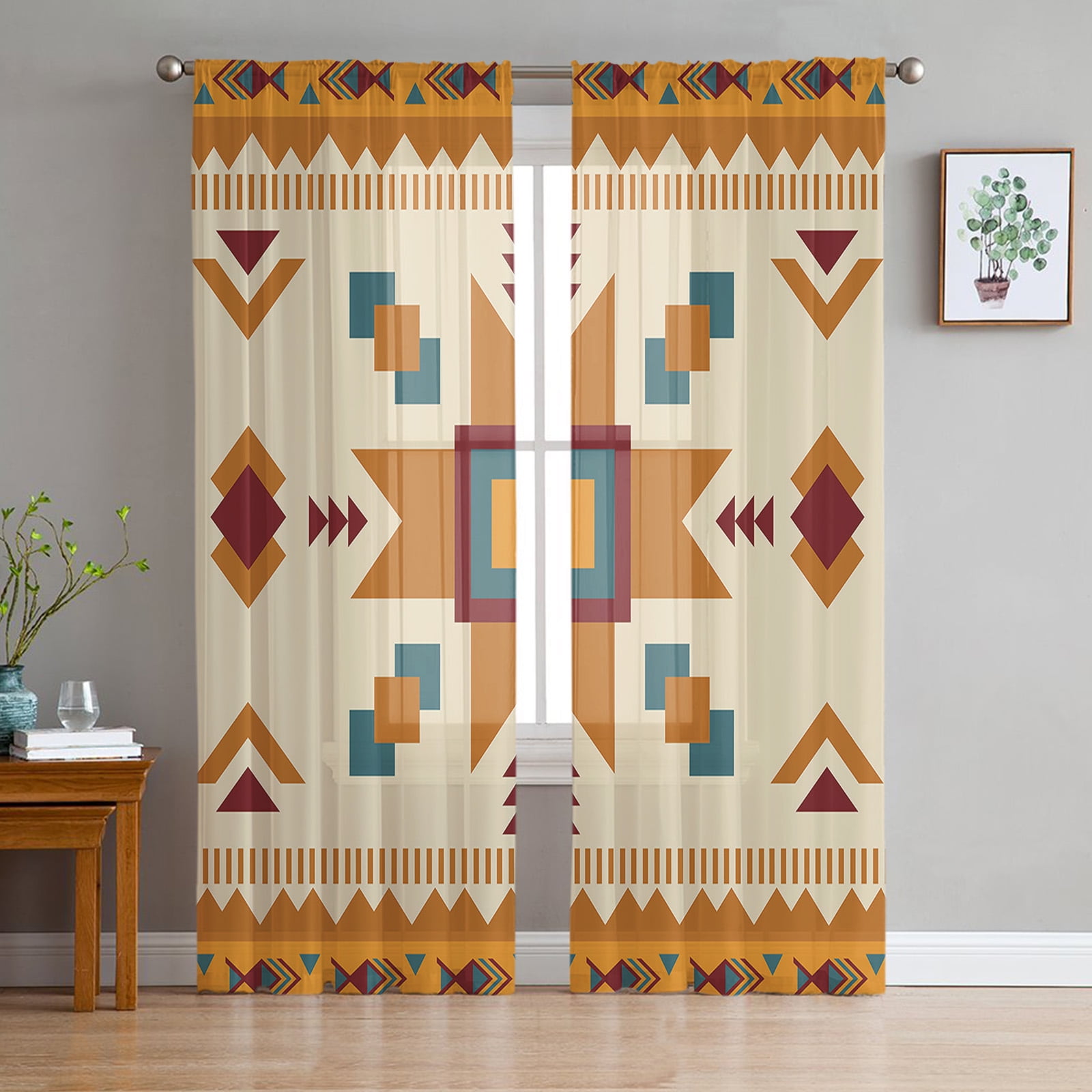 Aztec Style Textures Window Tulle Curtains for Living Room Kitchen ...